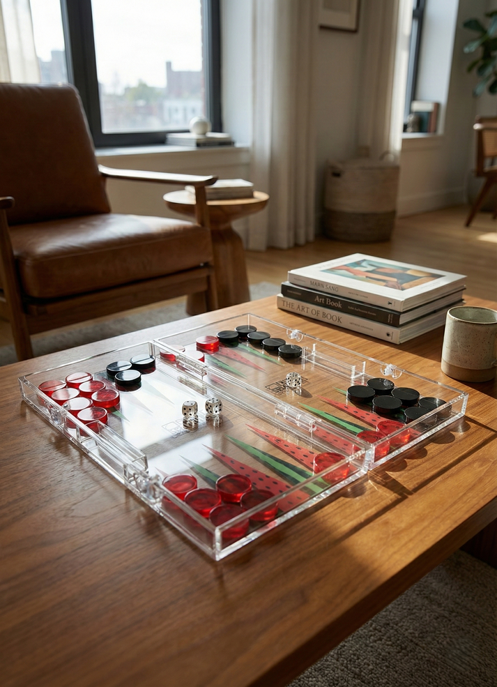 ِAcrylic Plexi Game Tawla ( Backgammon ) – Clearwing Production